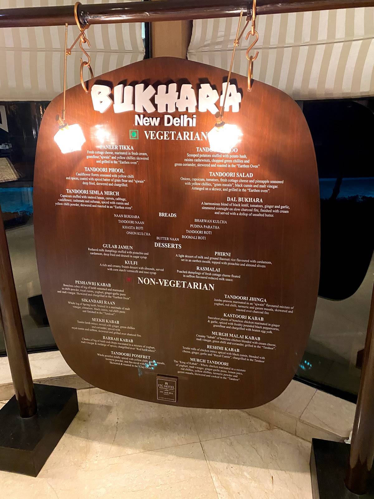 Menu at Bukhara, New Delhi, ITC MAURYA