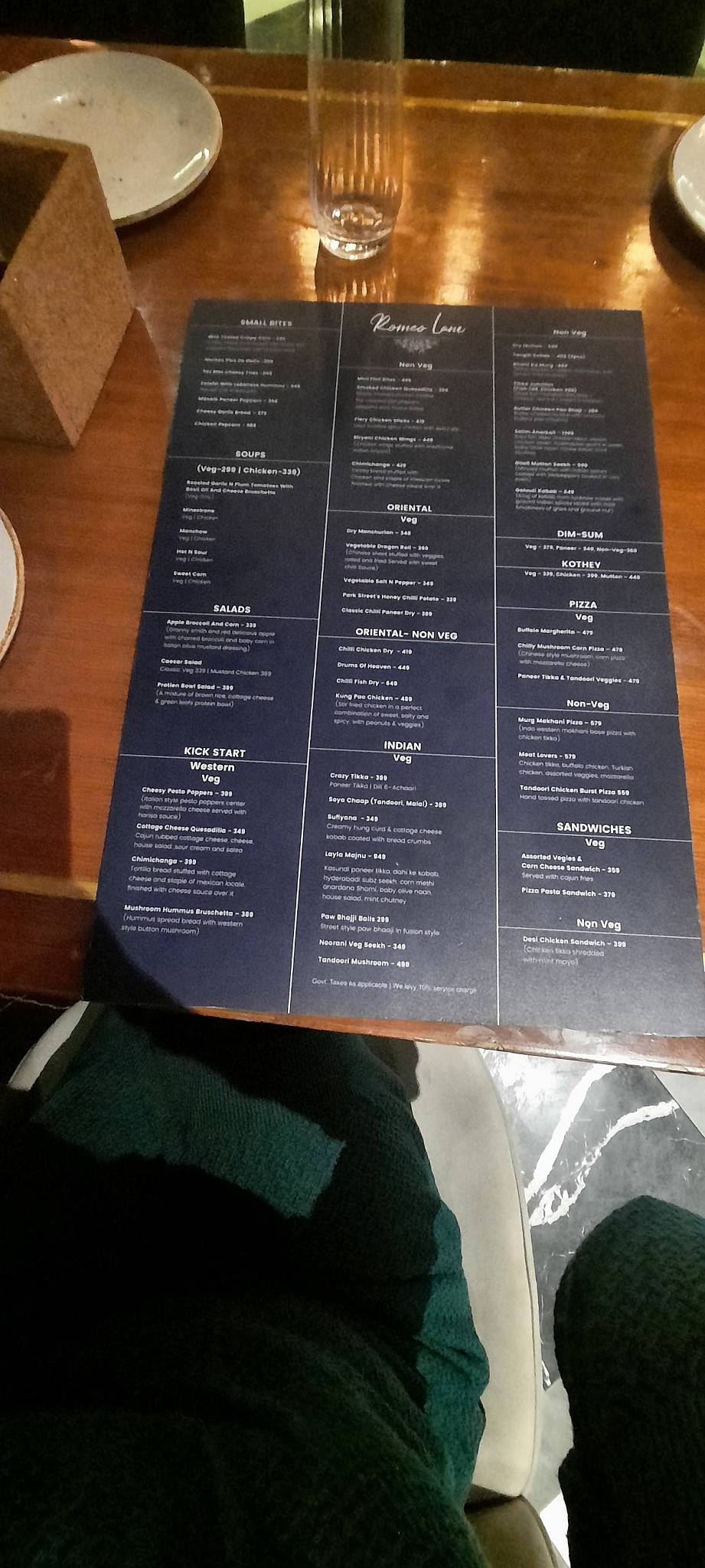 Menu at Romeo Lane, New Delhi, 13