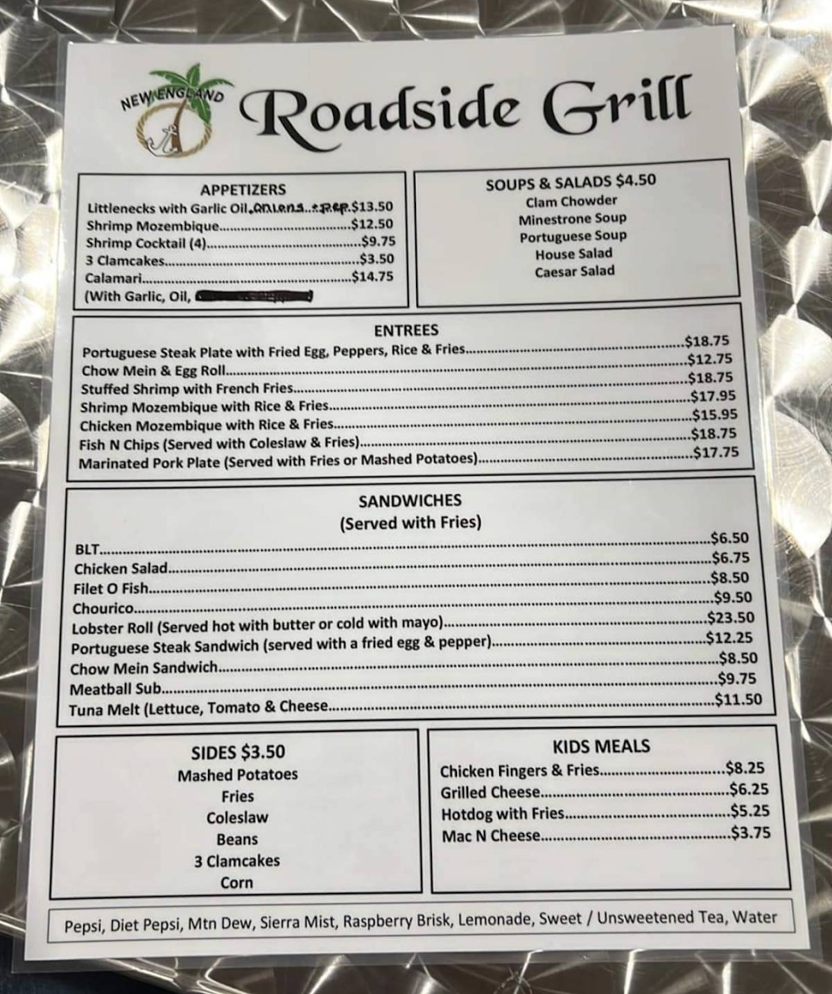 Menu at New England Roadside Grill restaurant, Port Charlotte