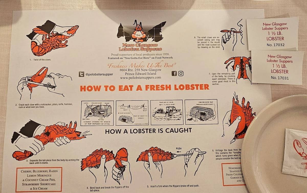 Menu at New Glasgow Lobster Suppers restaurant, Canada