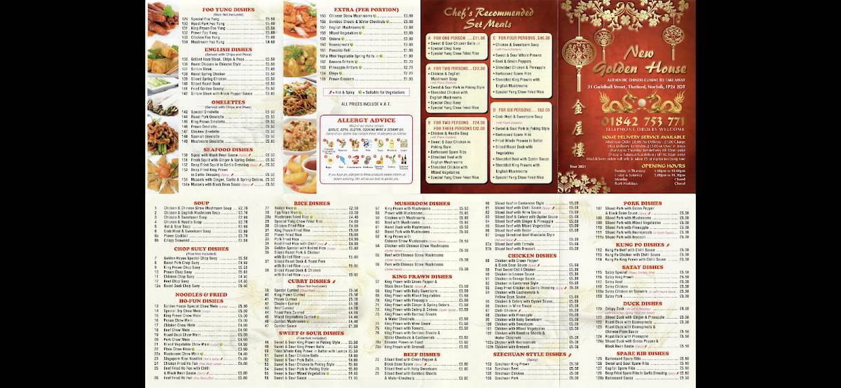 Menu at New Golden House fast food, Thetford