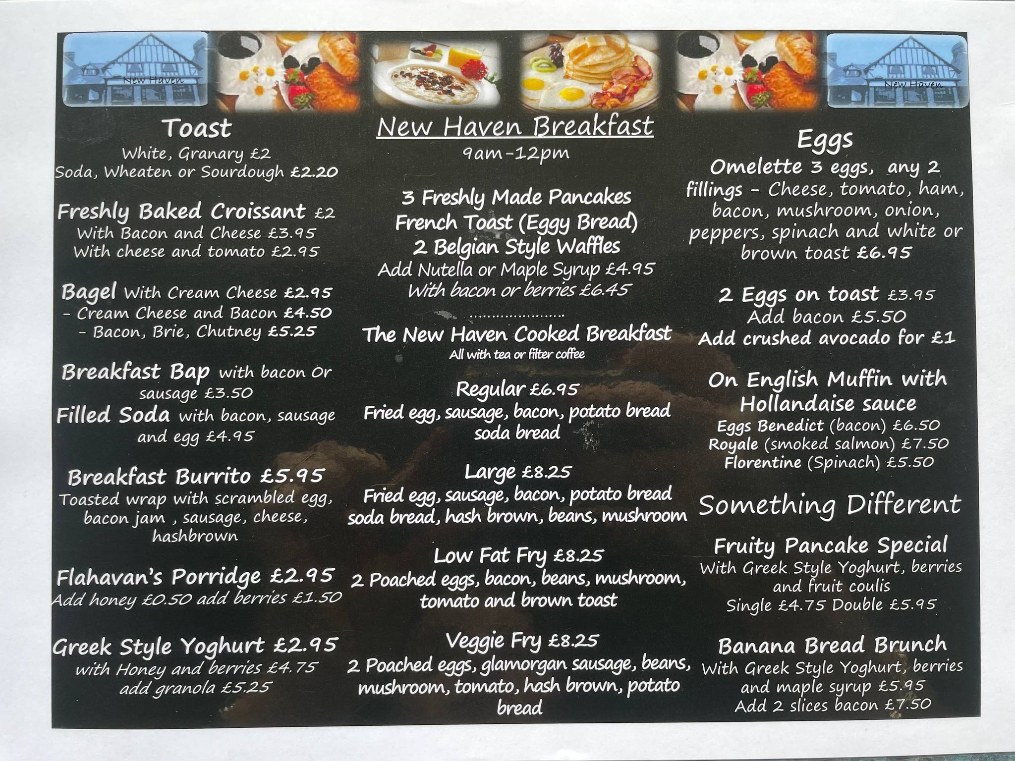 Menu at New Haven cafe, Lurgan