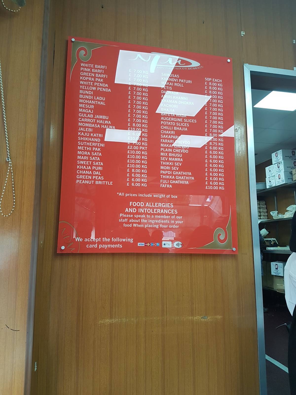 Menu at New Purnima of Mombasa restaurant, Leicester