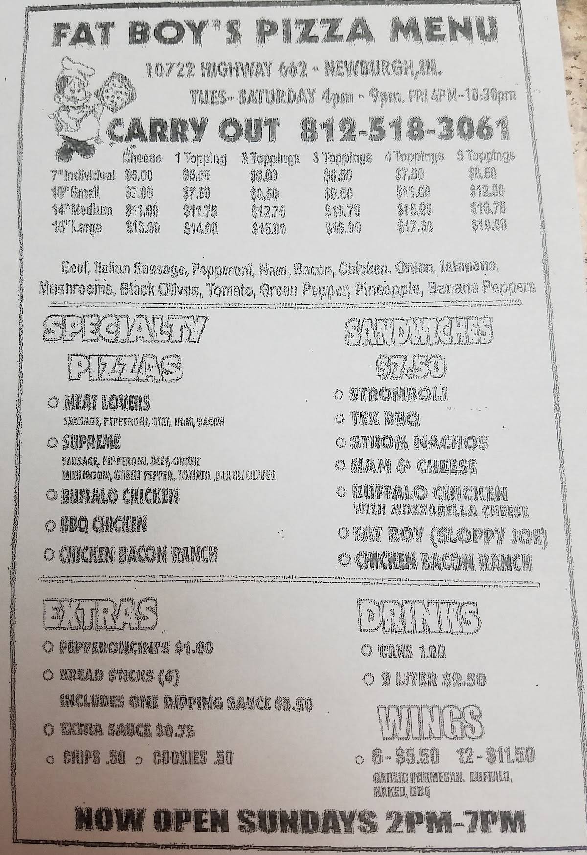 Menu at Fat Boys Pizza pizzeria, Newburgh