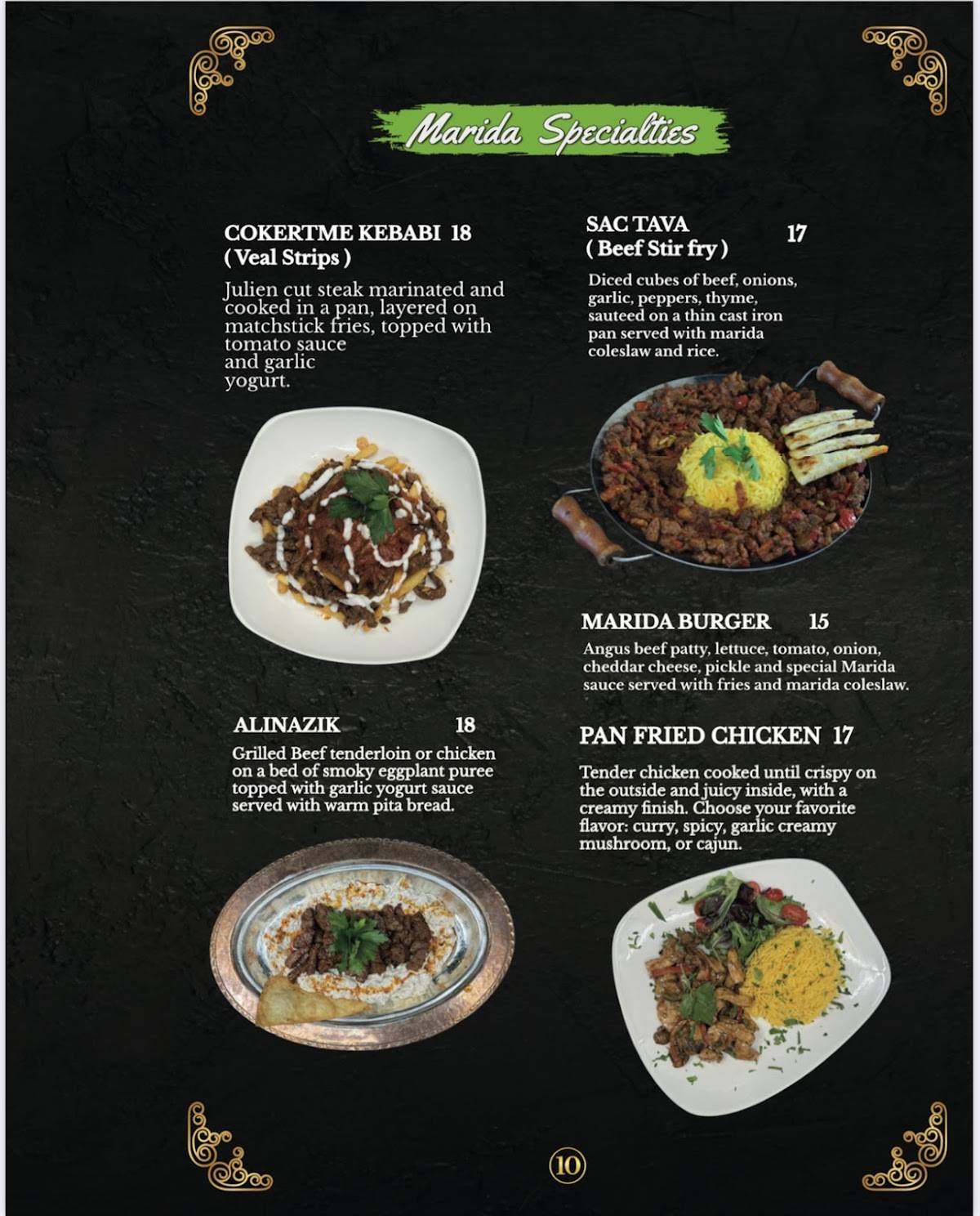 Menu at Marida Mediterranean Restaurant, Newburgh