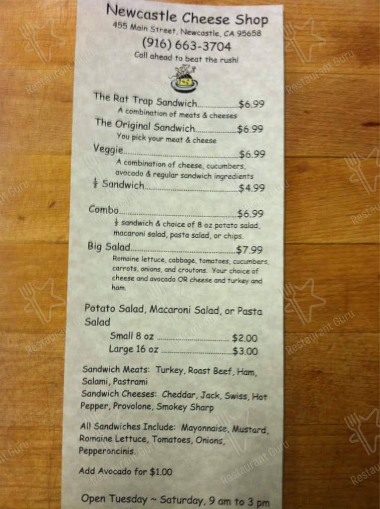 Menu at Newcastle Cheese Shop restaurant, Newcastle