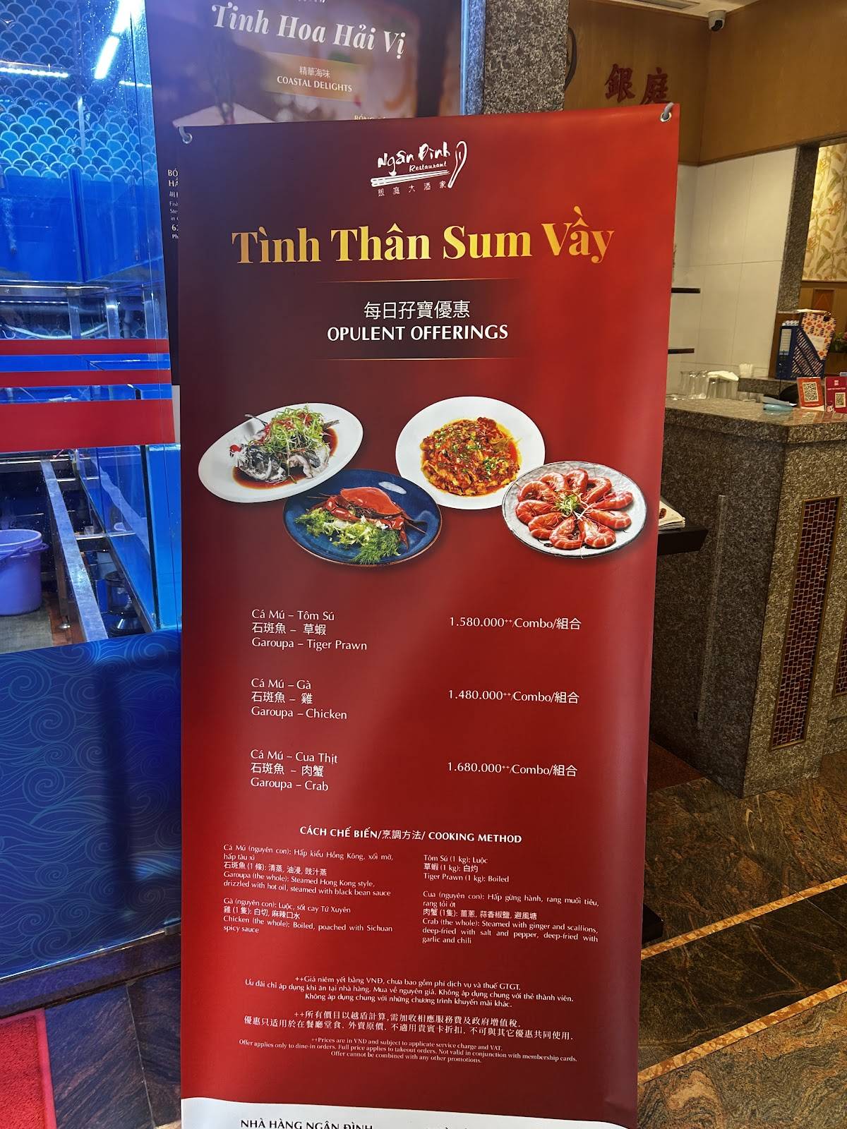 Menu at Ngan Dinh Saigon restaurant, Ho Chi Minh City