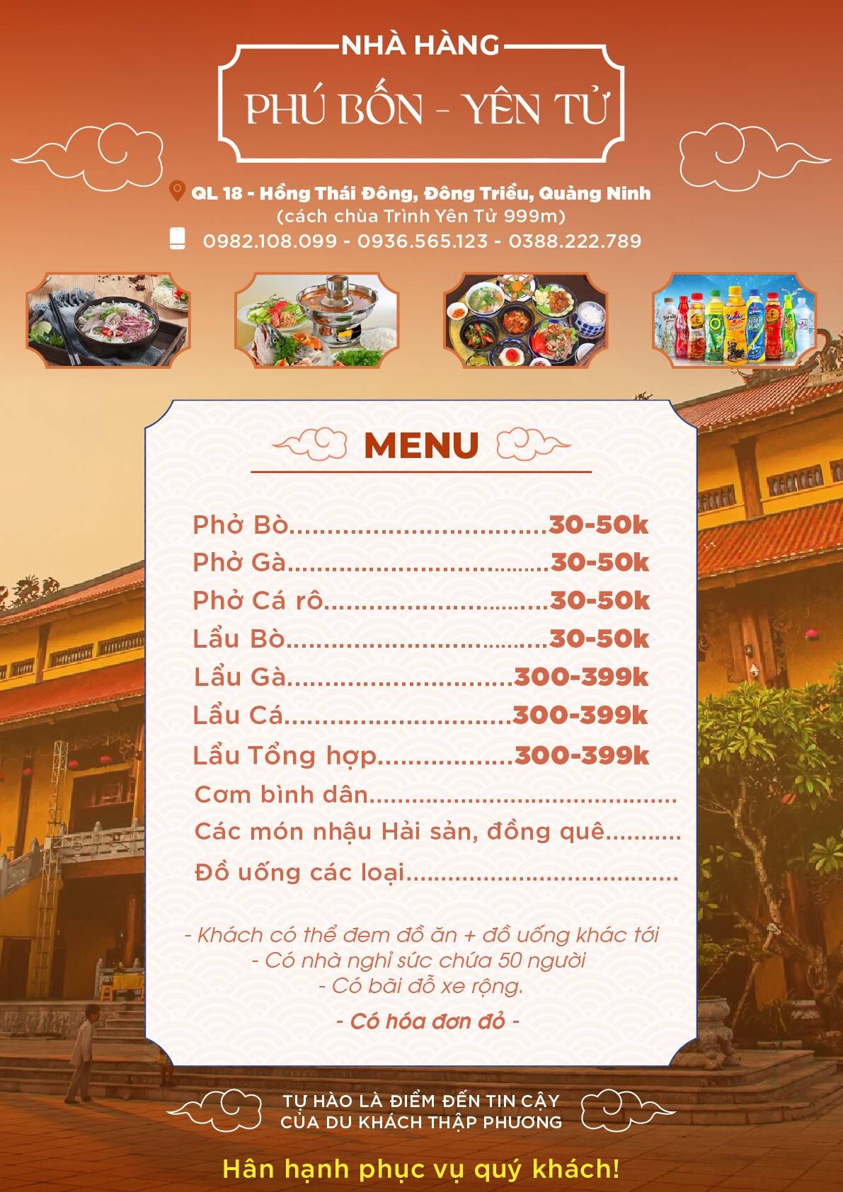Menu at Nhà Hàng Phú Bốn restaurant, Uông Bí