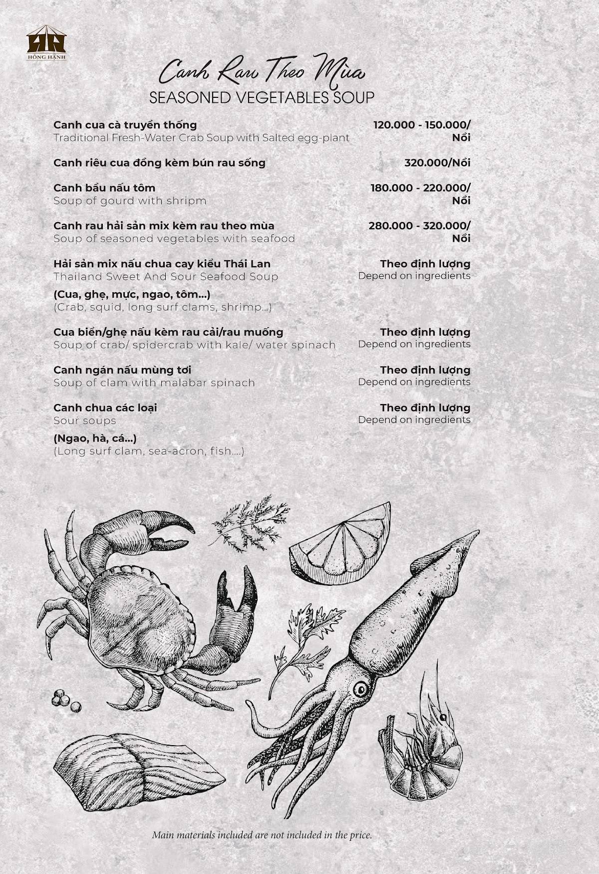 Menu at Nhà hàng Hồng Hạnh 3 restaurant, Ha Long, 50 Hạ Long