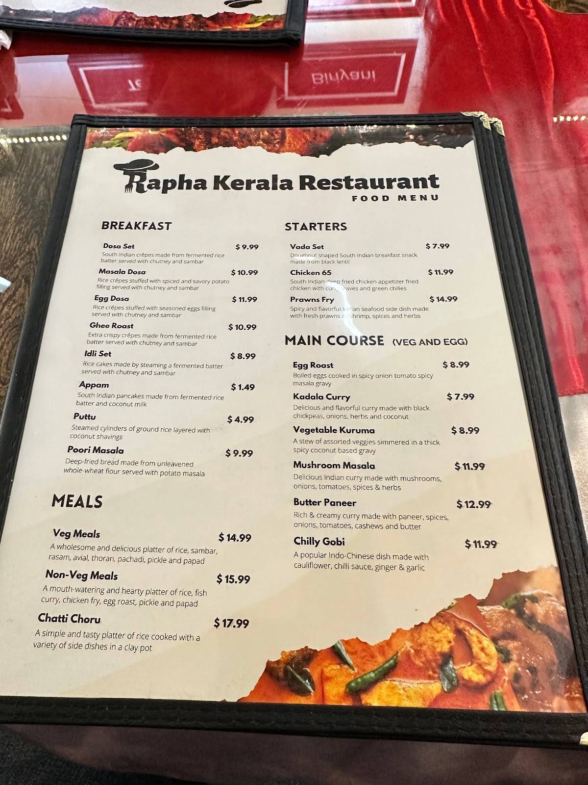Menu at Rapha Kerala Restaurant - Authentic South Indian Cuisine ...