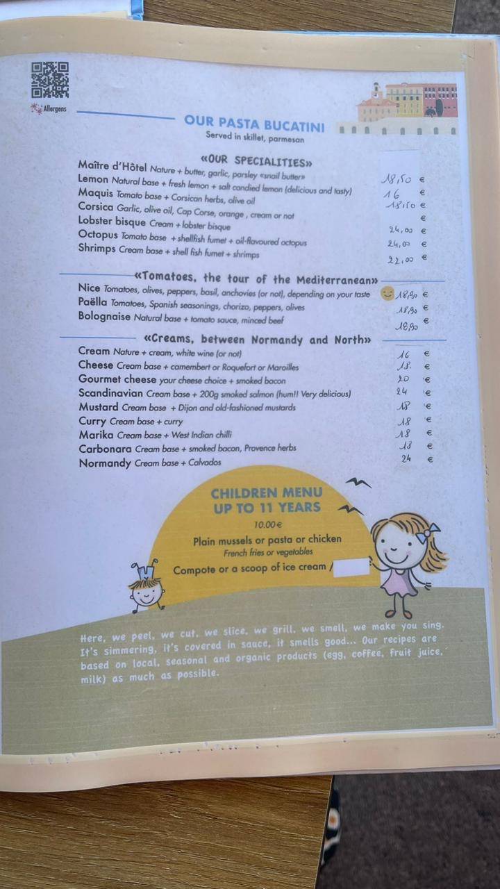 Menu au Le Rocher, Chez Mina moules frites restaurant, Nice, 8 Pl. Guynemer