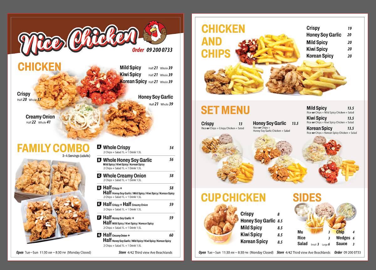 Menu at Nice chicken, Auckland