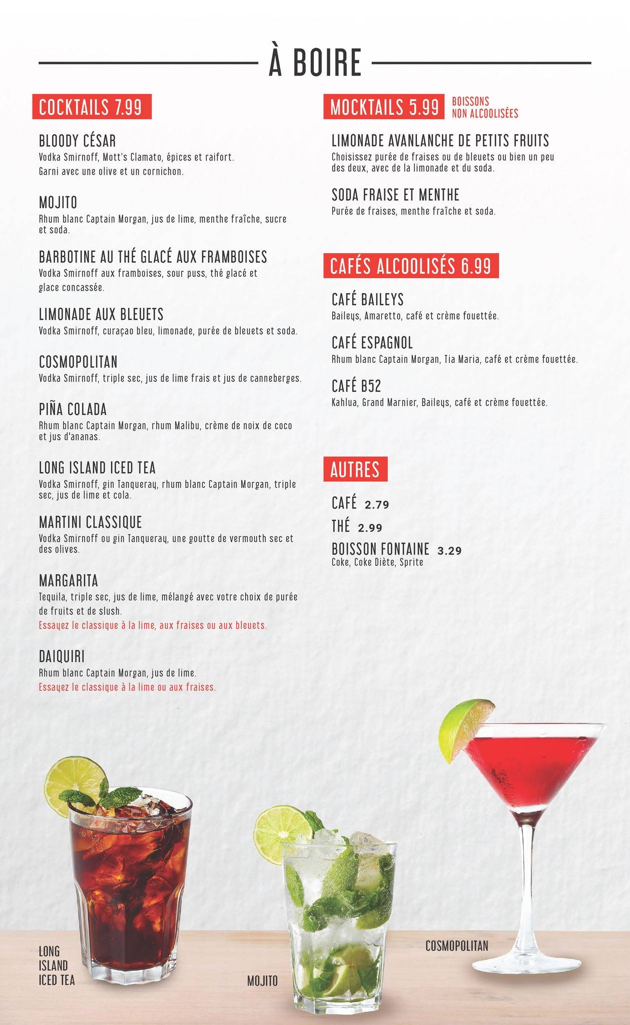 Menu at Nickels restaurant, Gatineau