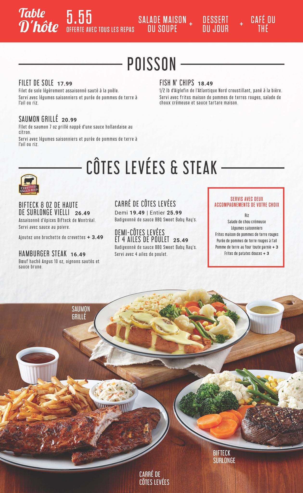 Menu at Nickels restaurant, Gatineau