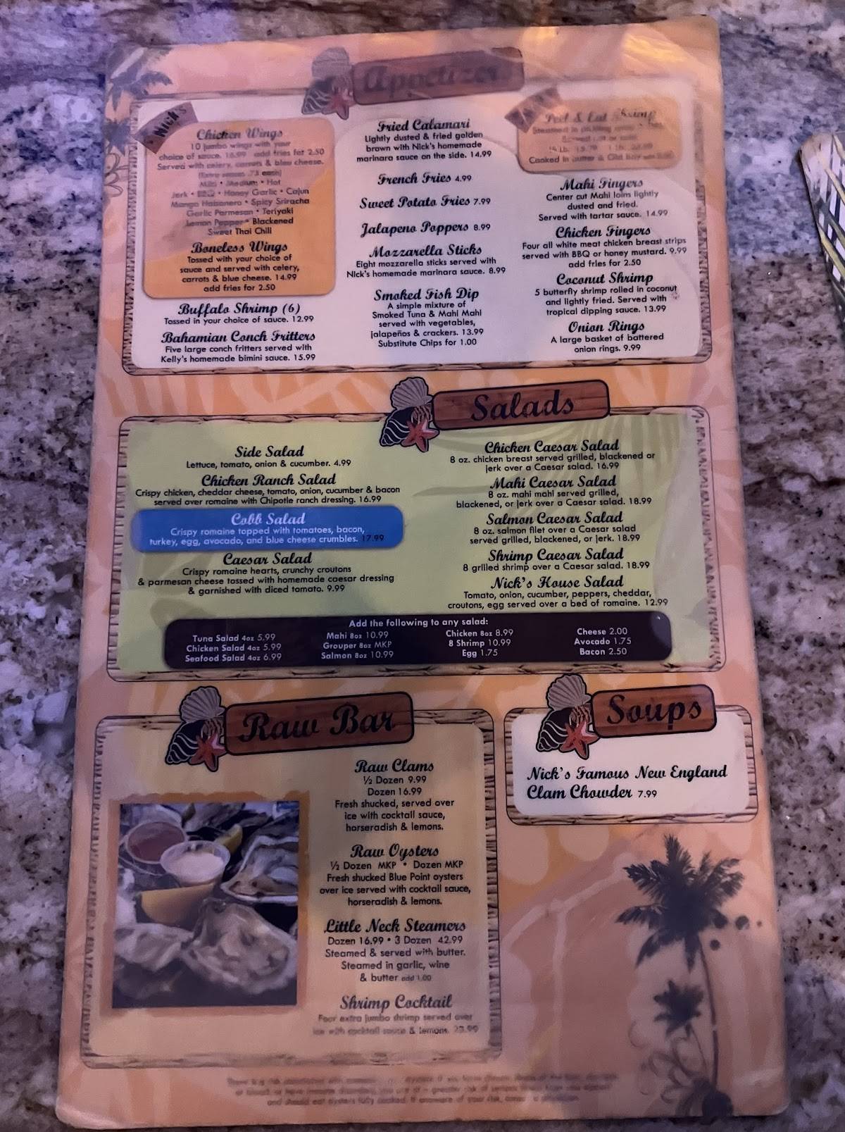 Menu at Nicks Bar & Grill, Hollywood