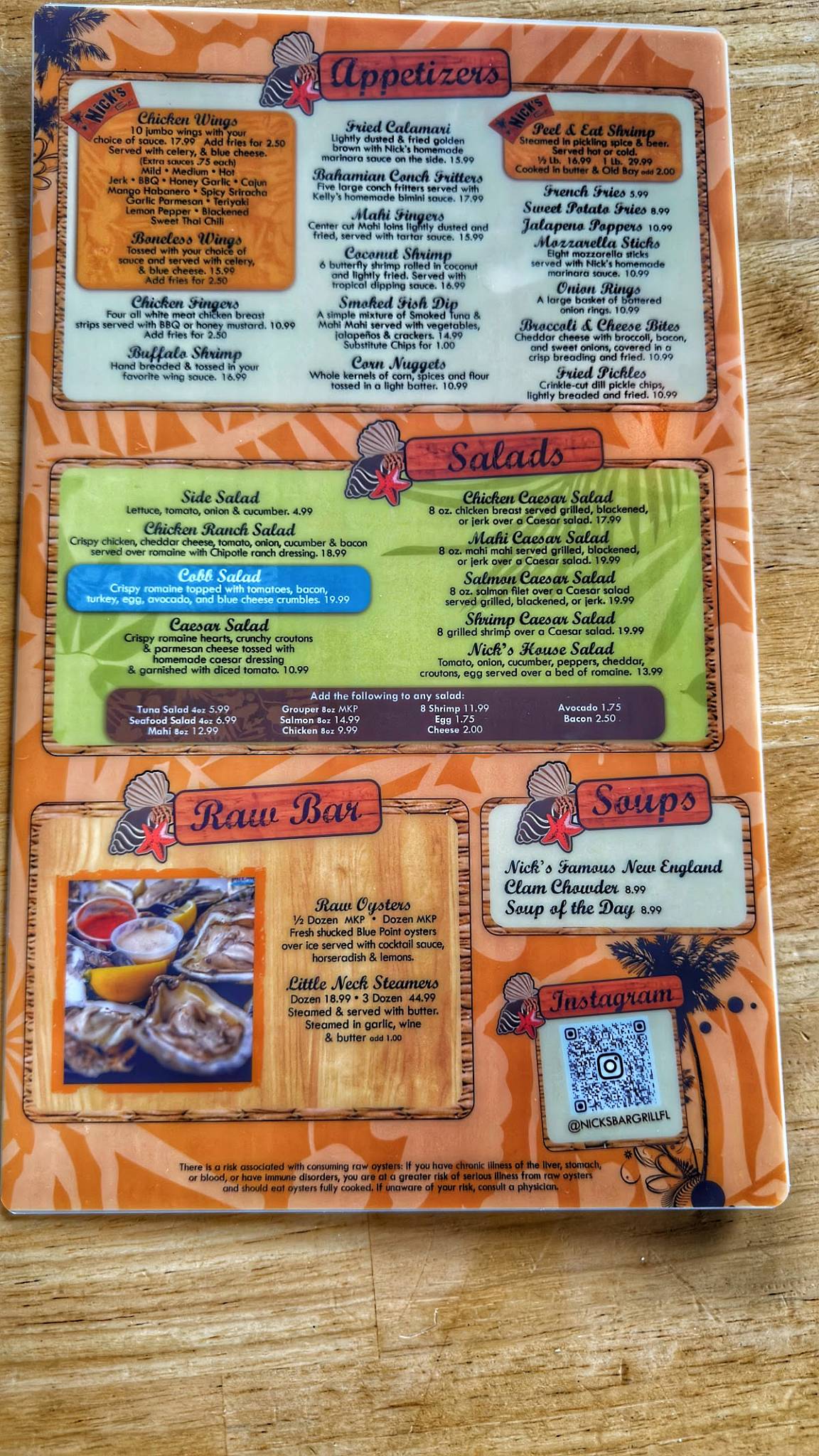Menu at Nicks Bar & Grill, Hollywood