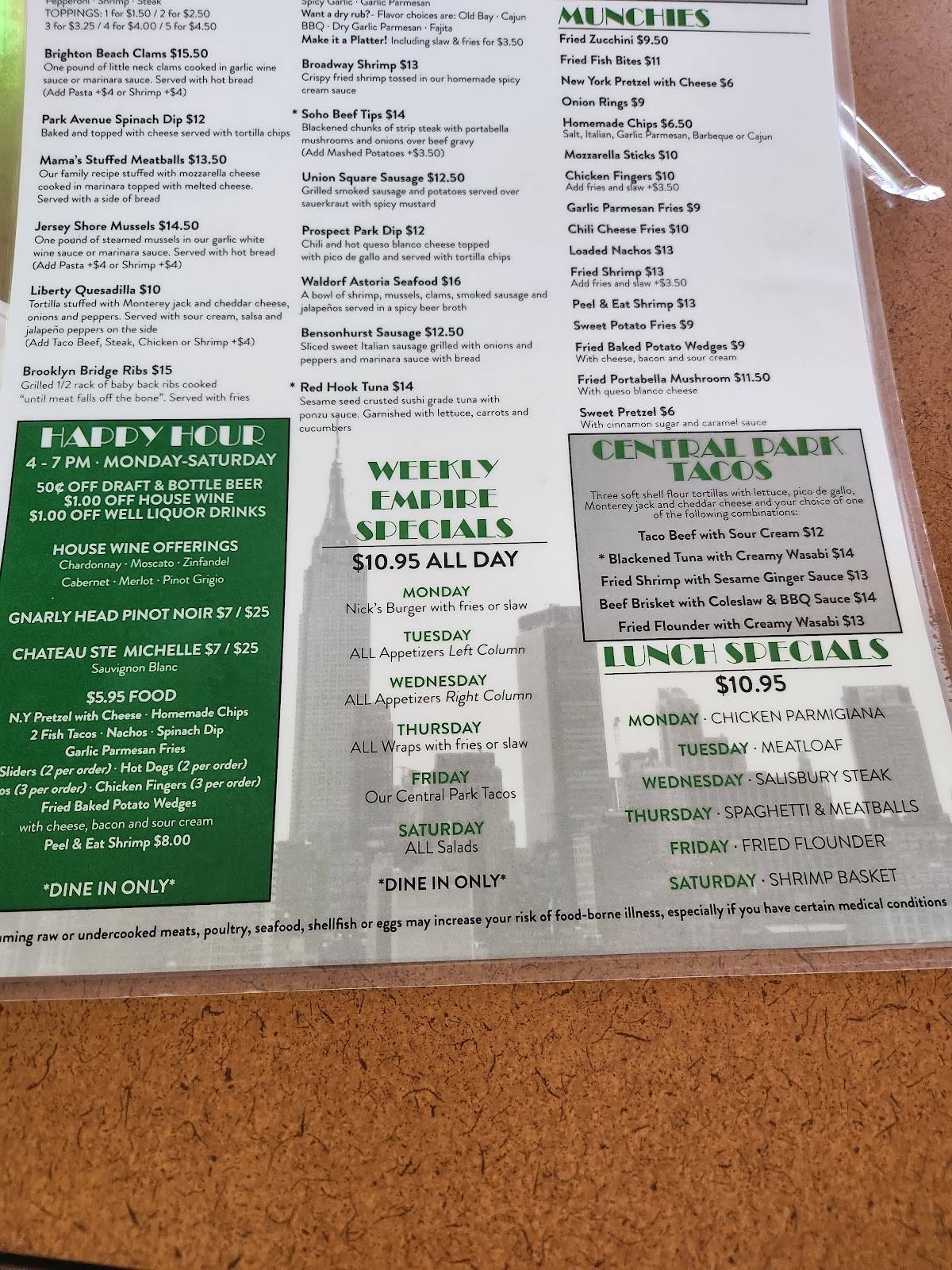 Menu at Nick's New York Pub and Grill, North Myrtle Beach, 113 Hwy 17 S