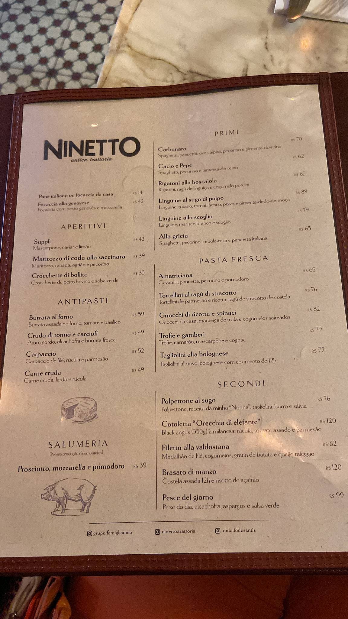 Menu em Ninetto Trattoria restaurante, São Paulo, R. da Consolação