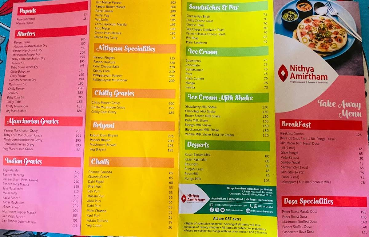 Menu at Nithya Amirtham - Perambur, Chennai, 4