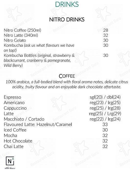 Speisekarte von Nitro House cafe, Kapstadt