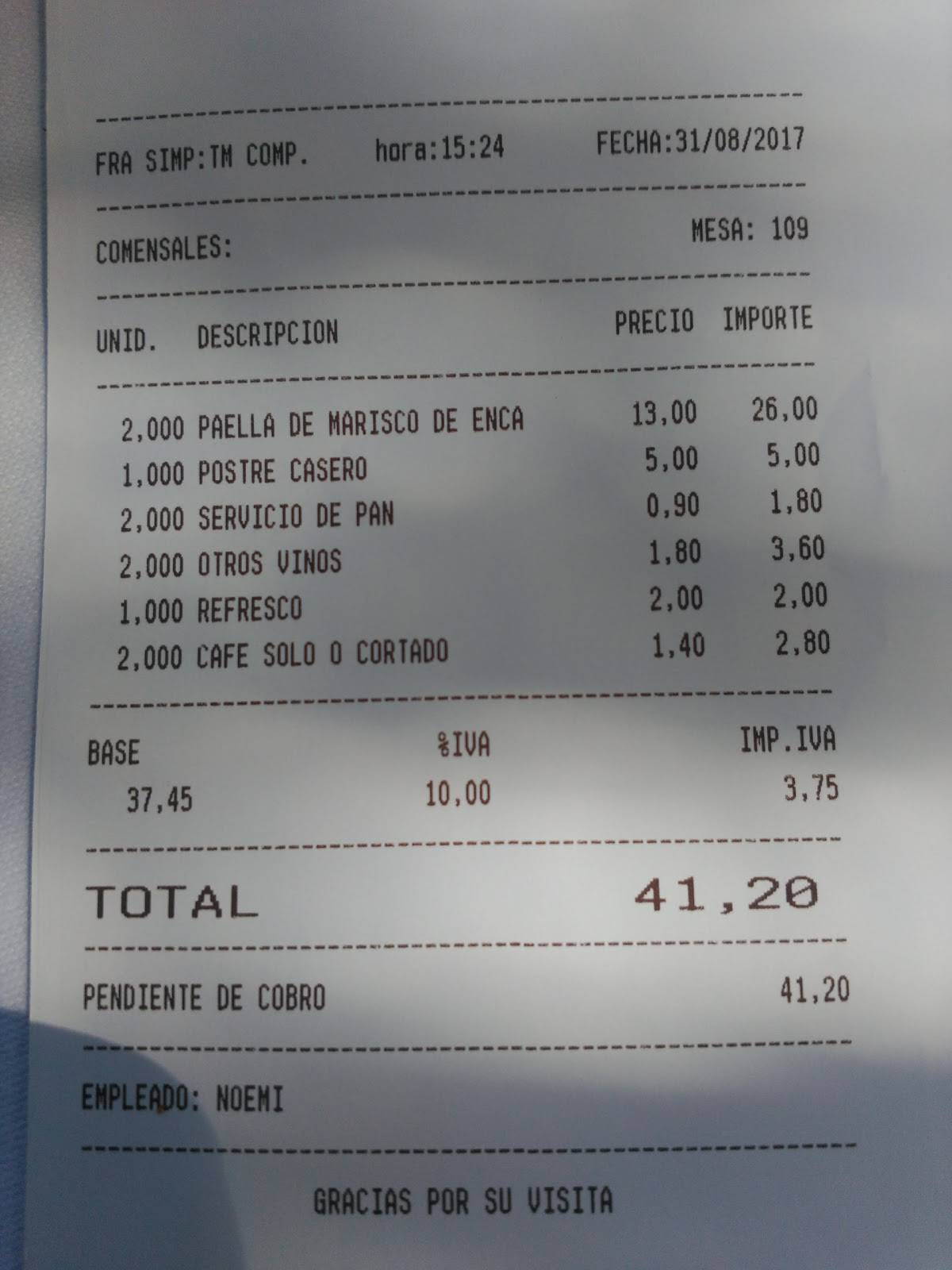 Carta del restaurante Mijedo, Noja, P.º del Brusco