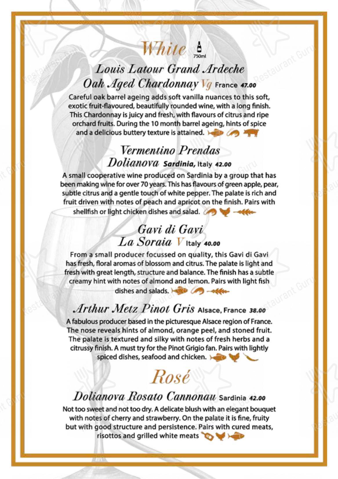 Menu at Nola restaurant, York