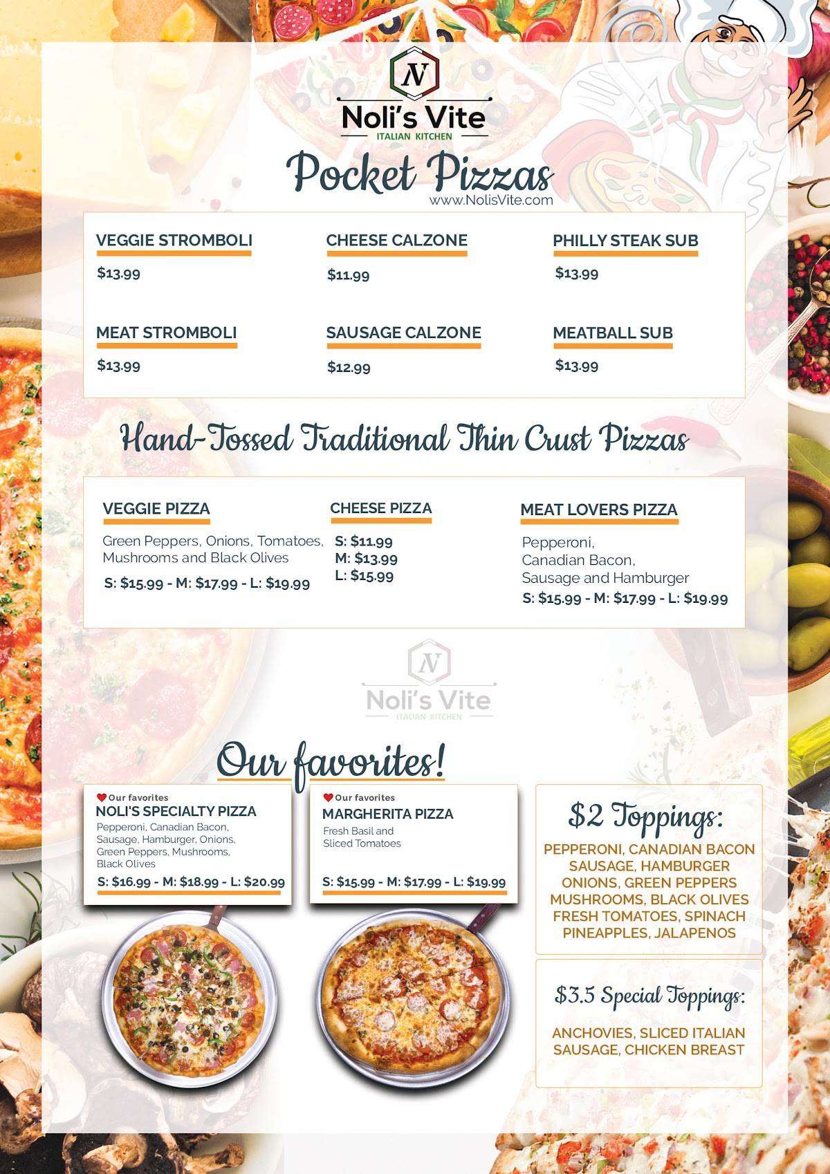 Menu at Noli's Vite pizzeria, New Braunfels
