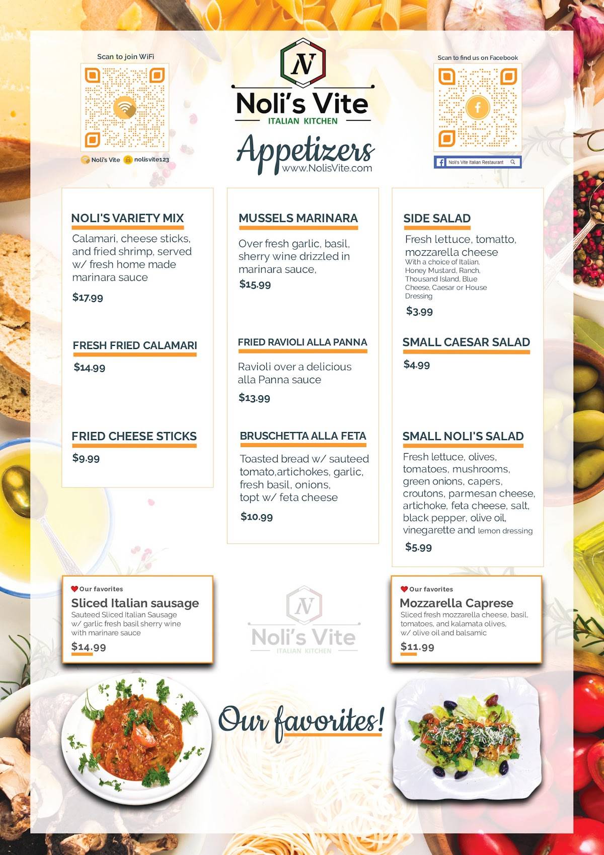 Menu at Noli's Vite pizzeria, New Braunfels