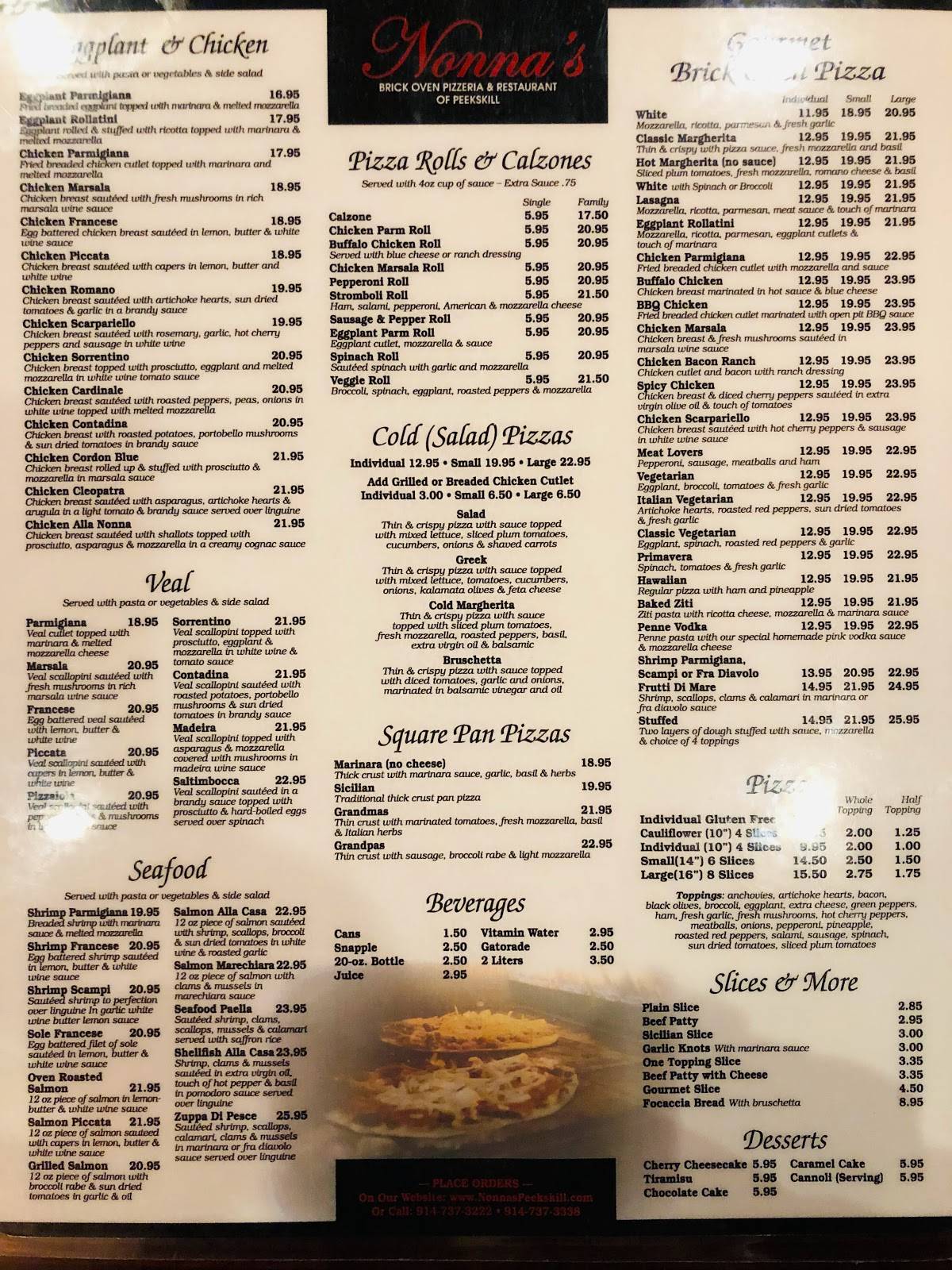 Menu at Nonna's Brick Oven Pizza pizzeria, Peekskill