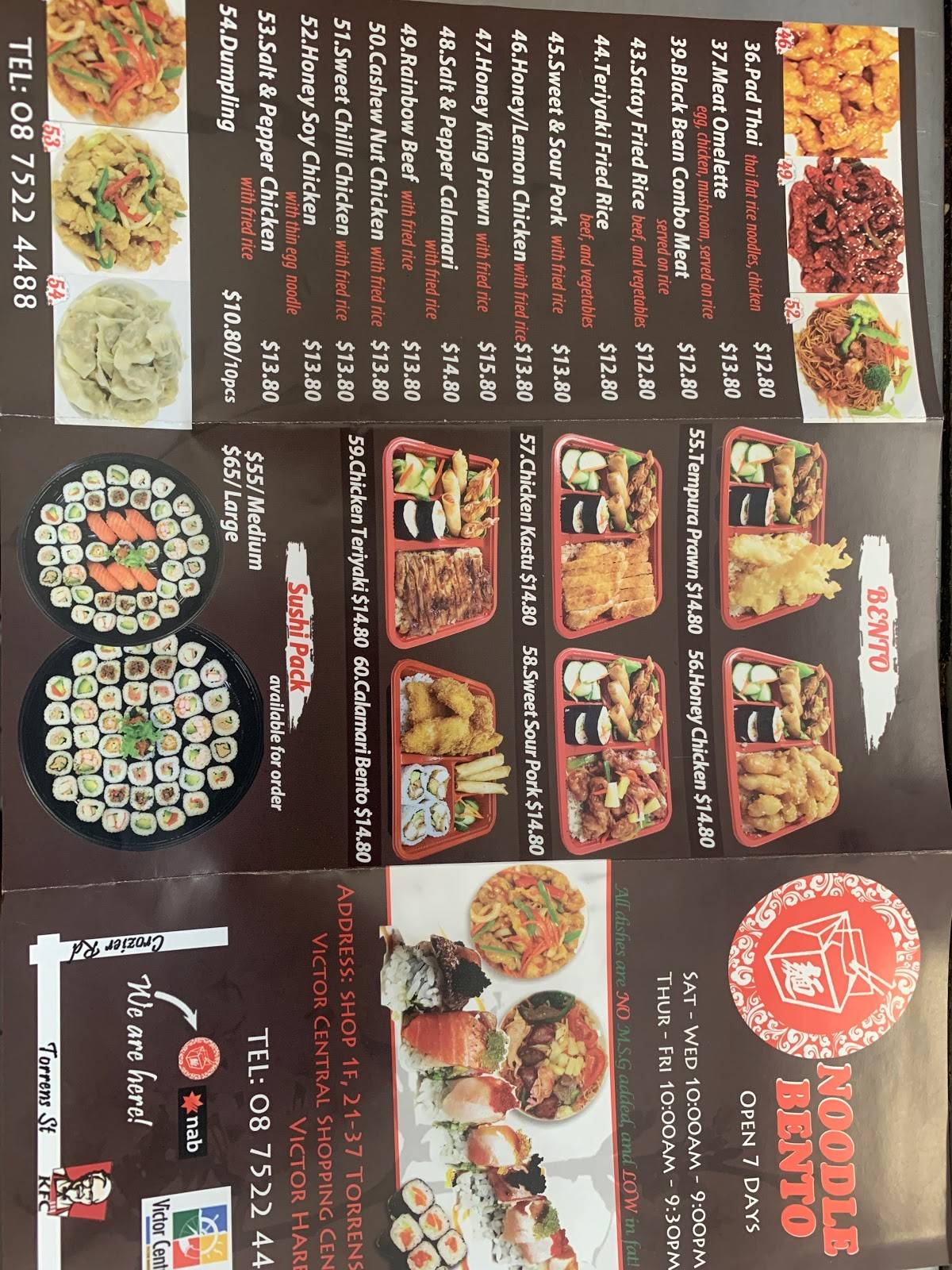 Menu at Noodle Bento Victor Harbor restaurant, Victor Harbor