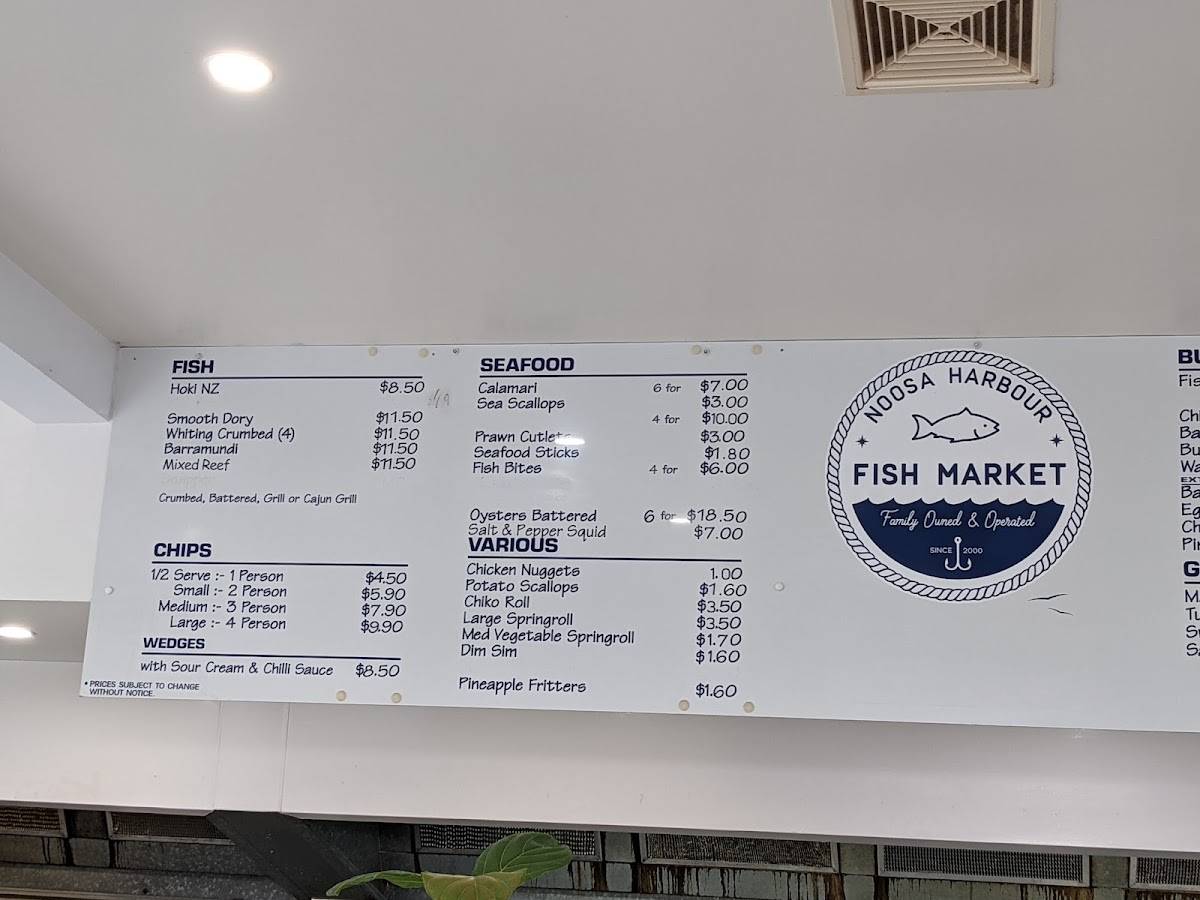 Menu at Noosa Harbour Fish Market restaurant, Tewantin, Noosa Marina