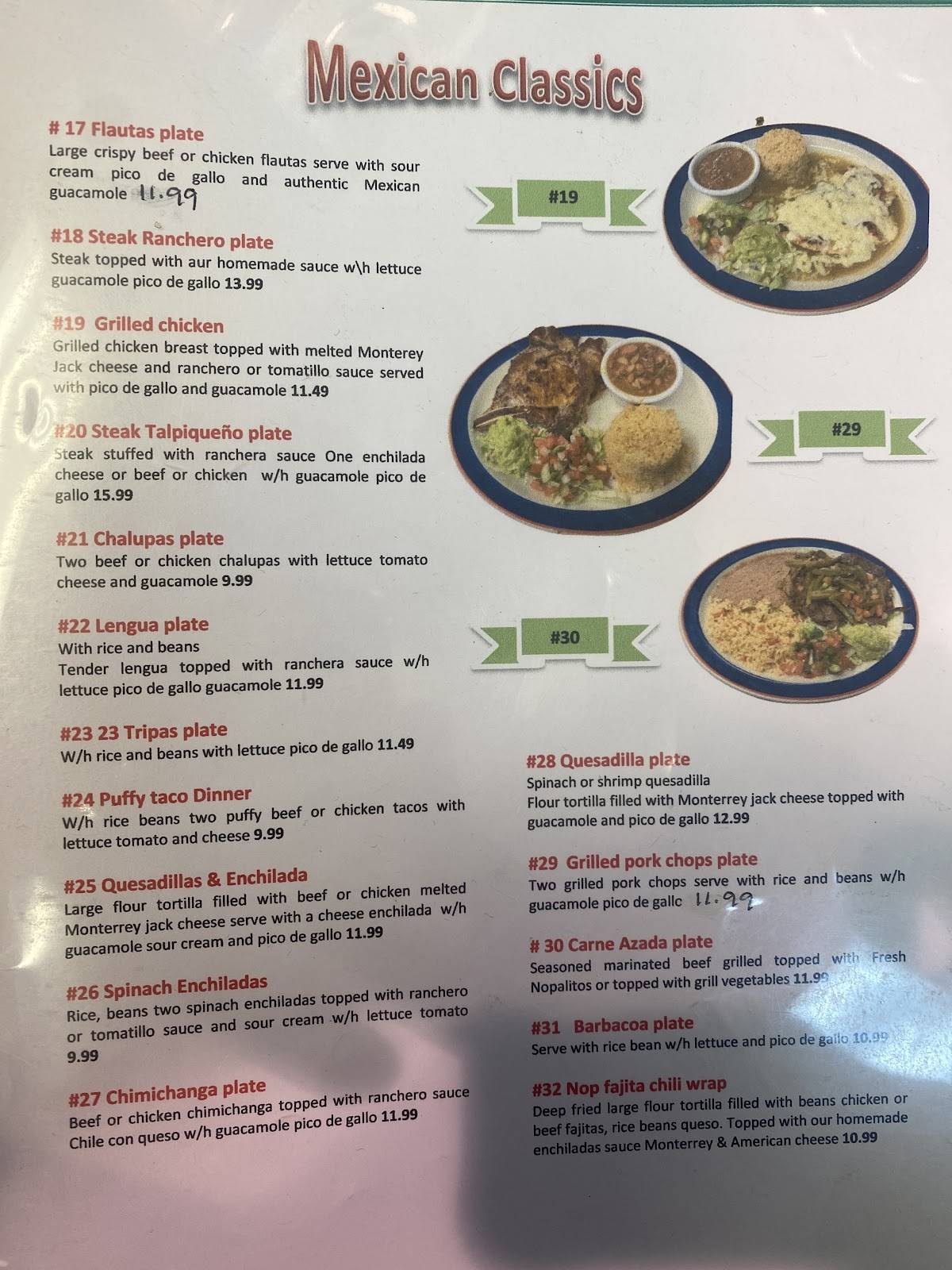Menu at Nopalitos Mexican & Centroamerica Food restaurant, San Antonio