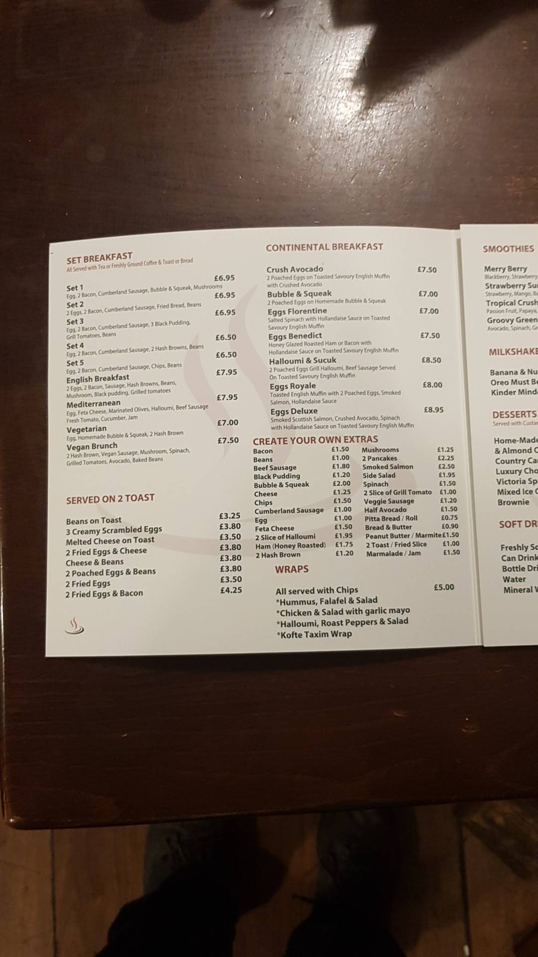 Menu at Nora Cafe, London