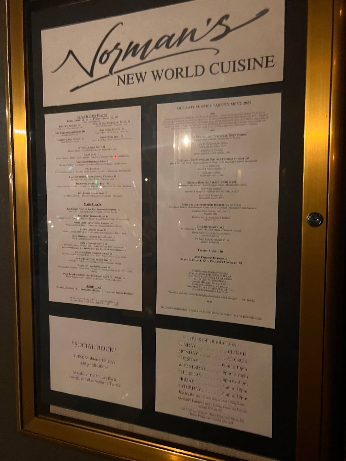 Menu at Norman's Orlando steakhouse, Orlando, Via Dellagio Way