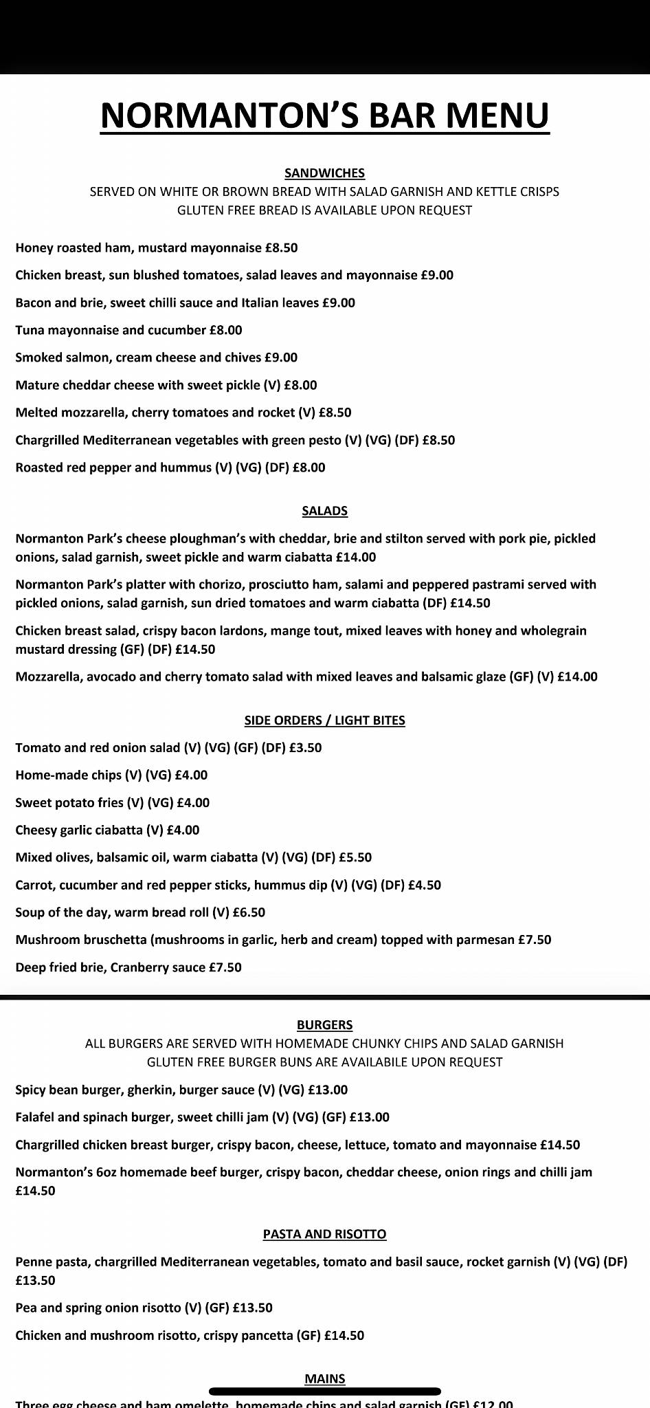 Menu at Normanton Park Hotel, Empingham