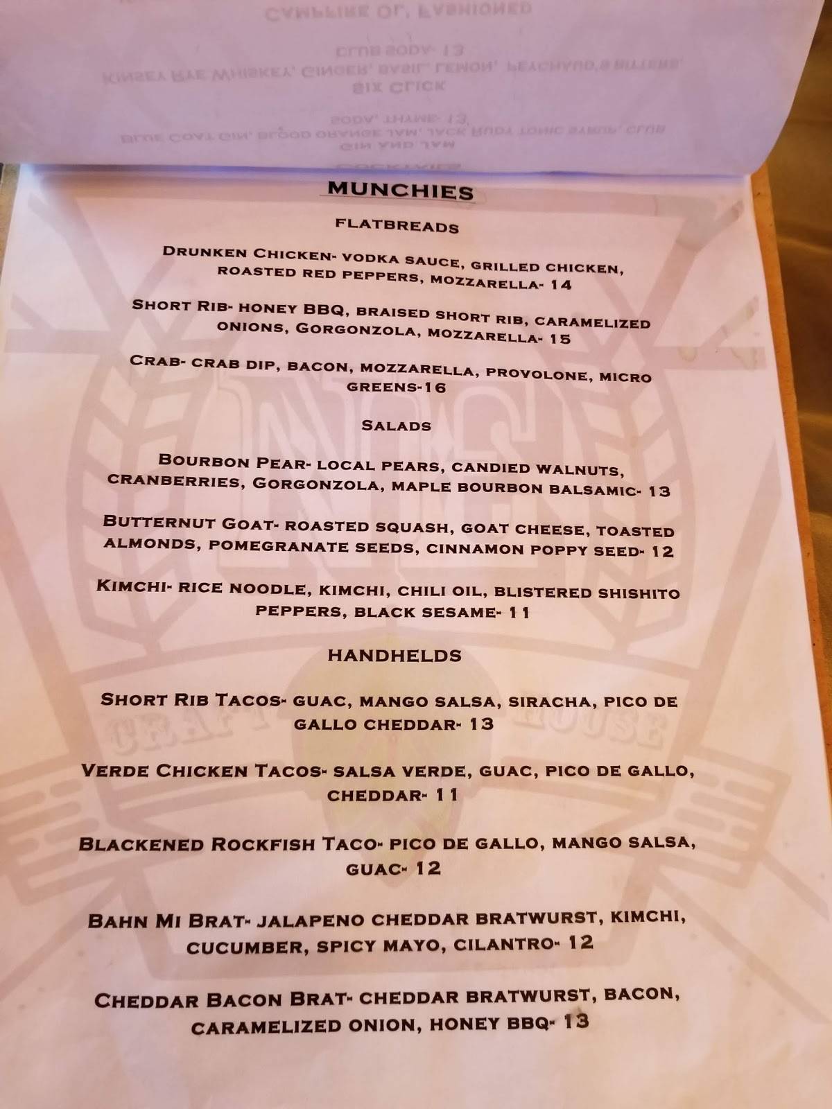 Menu at Notch Eight Craft House pub & bar, Jim Thorpe