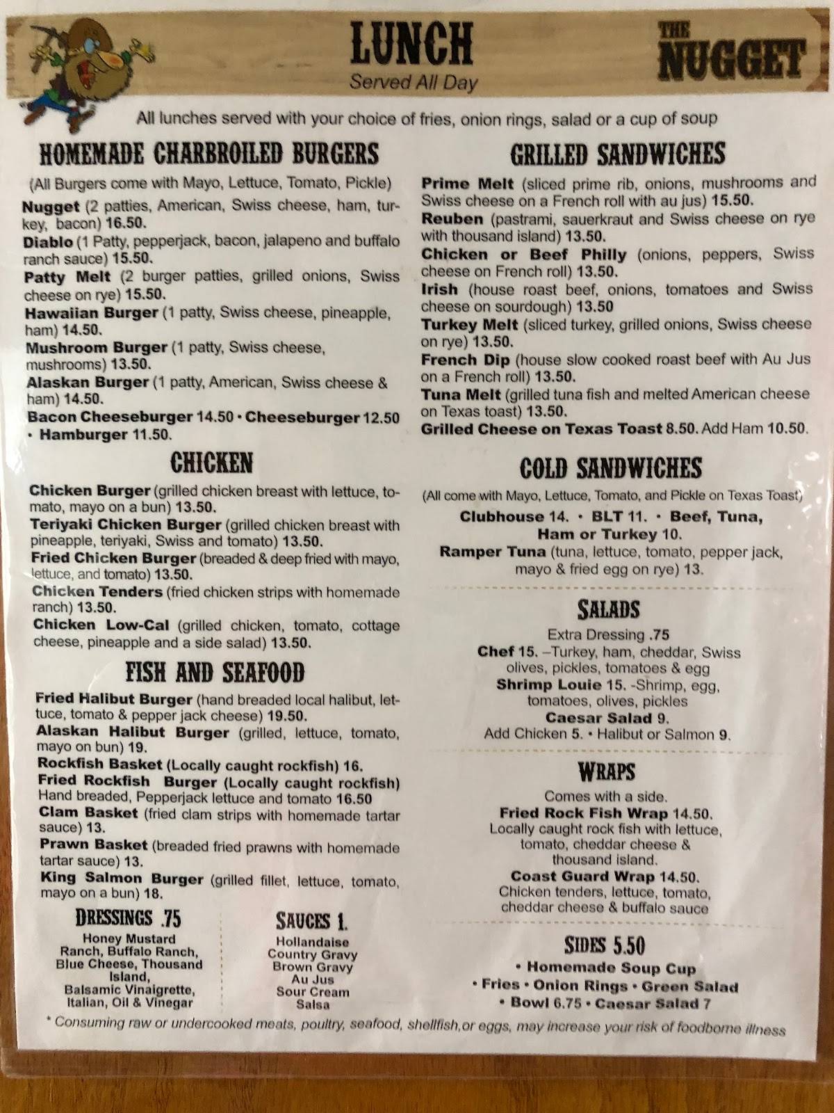 Menu at Nugget Restaurant, Sitka