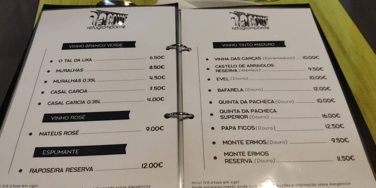 Menu em O Refúgio da Ponte restaurante, Vouzela