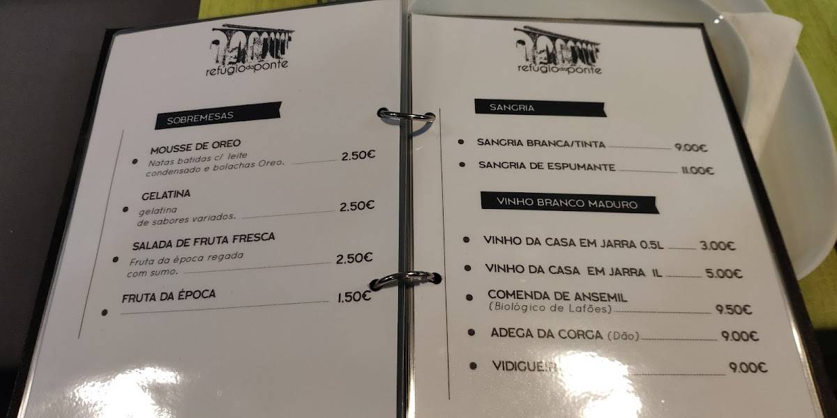 Menu em O Refúgio da Ponte restaurante, Vouzela