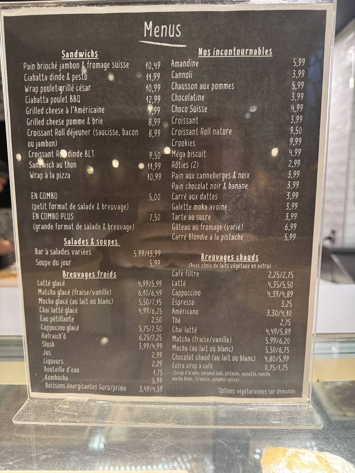 Menu au Ô café, Québec