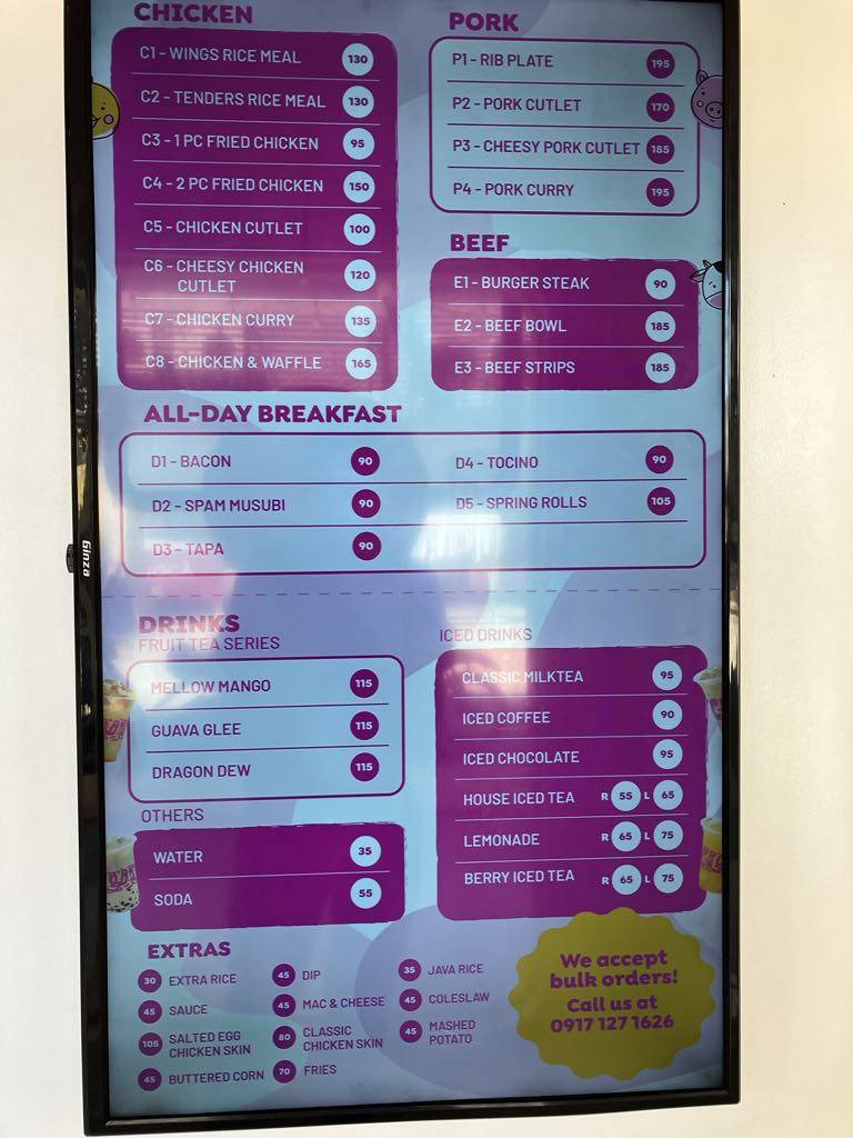 Menu at O cluck restaurant, Palo