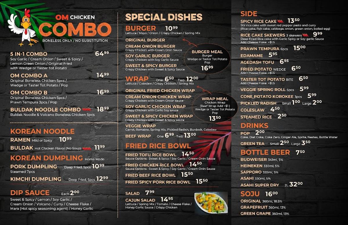 Menu au OM CHICKEN LADNER restaurant, Delta