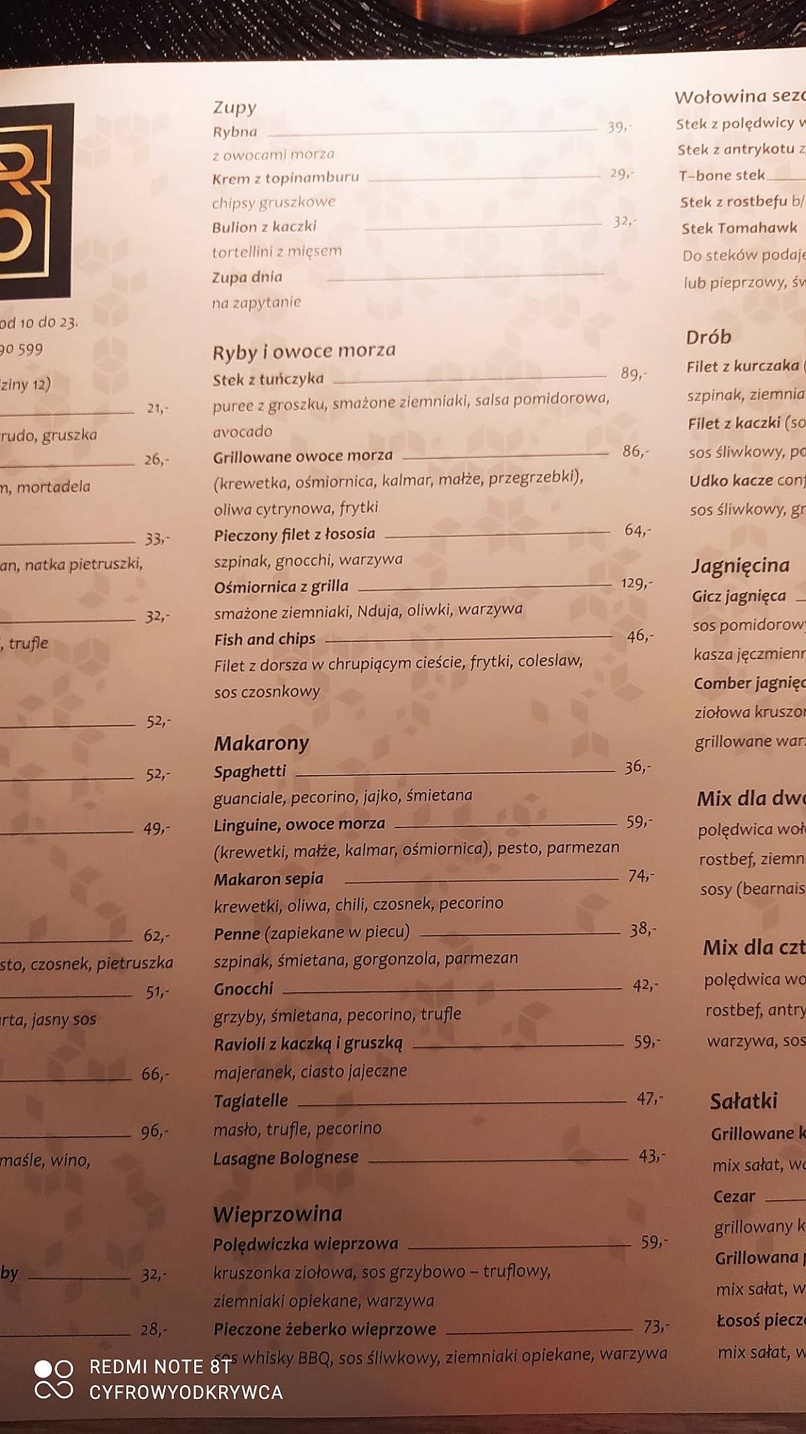 Menu at ORRO Restauracja & Bar, Szczecin, Arkońska 28