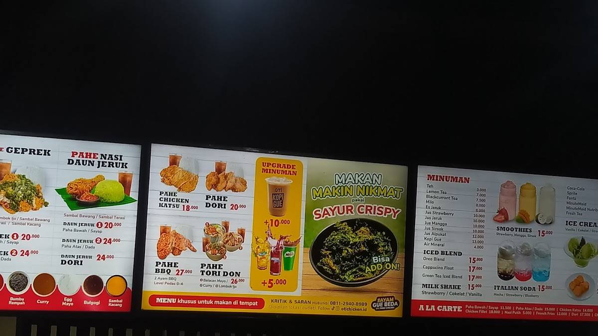 Menu at OTI Fried Chicken Bulusan restaurant, Semarang, Jl. Timoho Raya ...