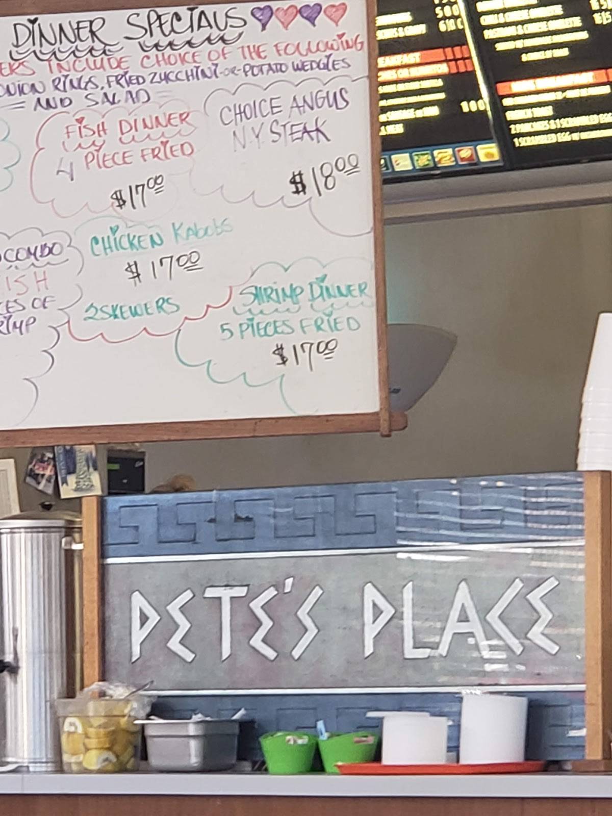 Menu at Pete's Place restaurant, Oakhurst
