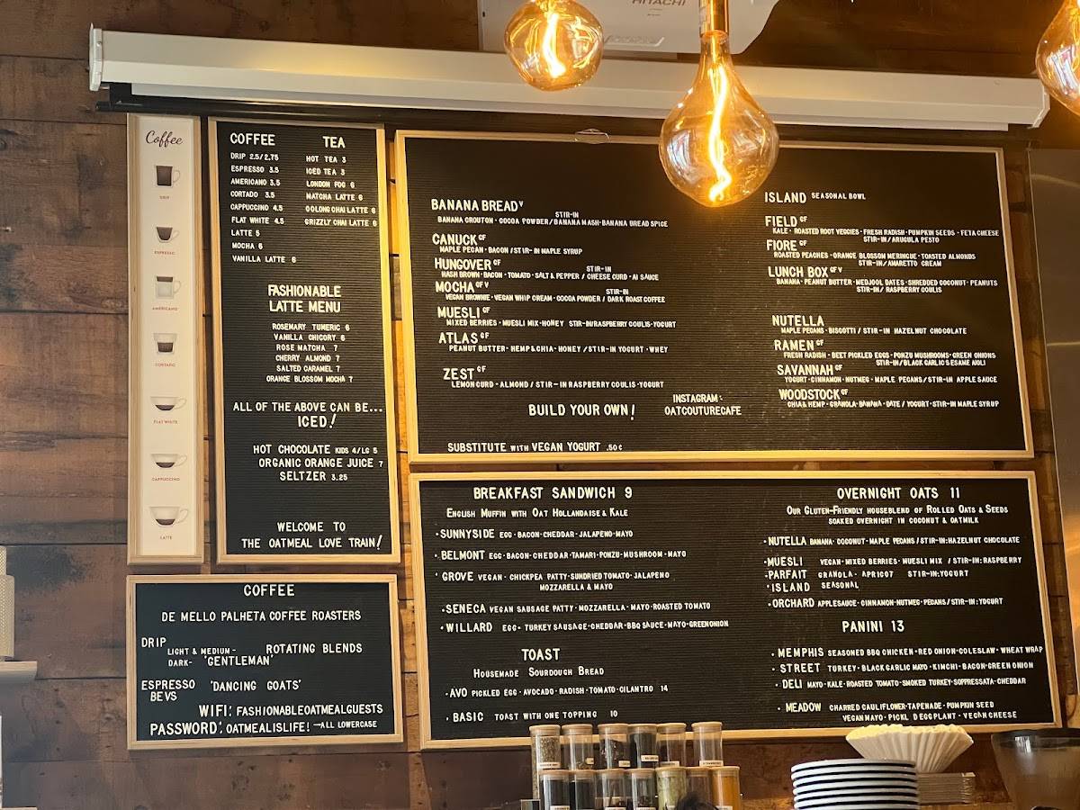 Menu at Oat Couture Oatmeal Cafe (Bank), Ottawa, Bank St