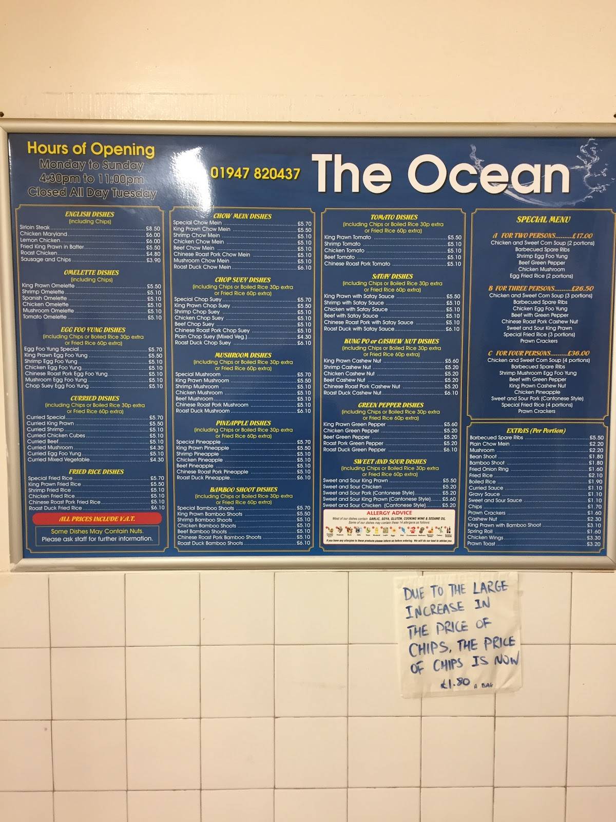 Menu at Ocean Chinese Takeaway fast food, Whitby