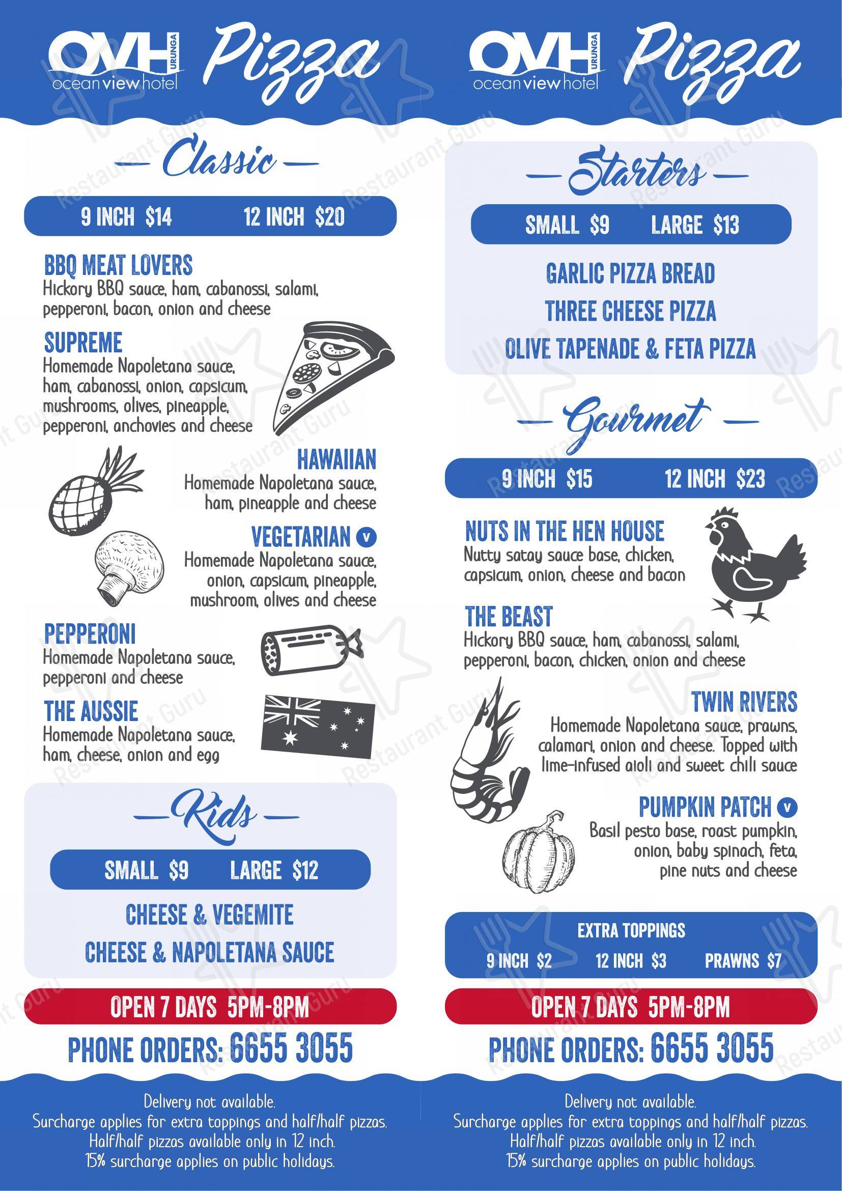 Menu at Ocean View Hotel pub & bar, Urunga