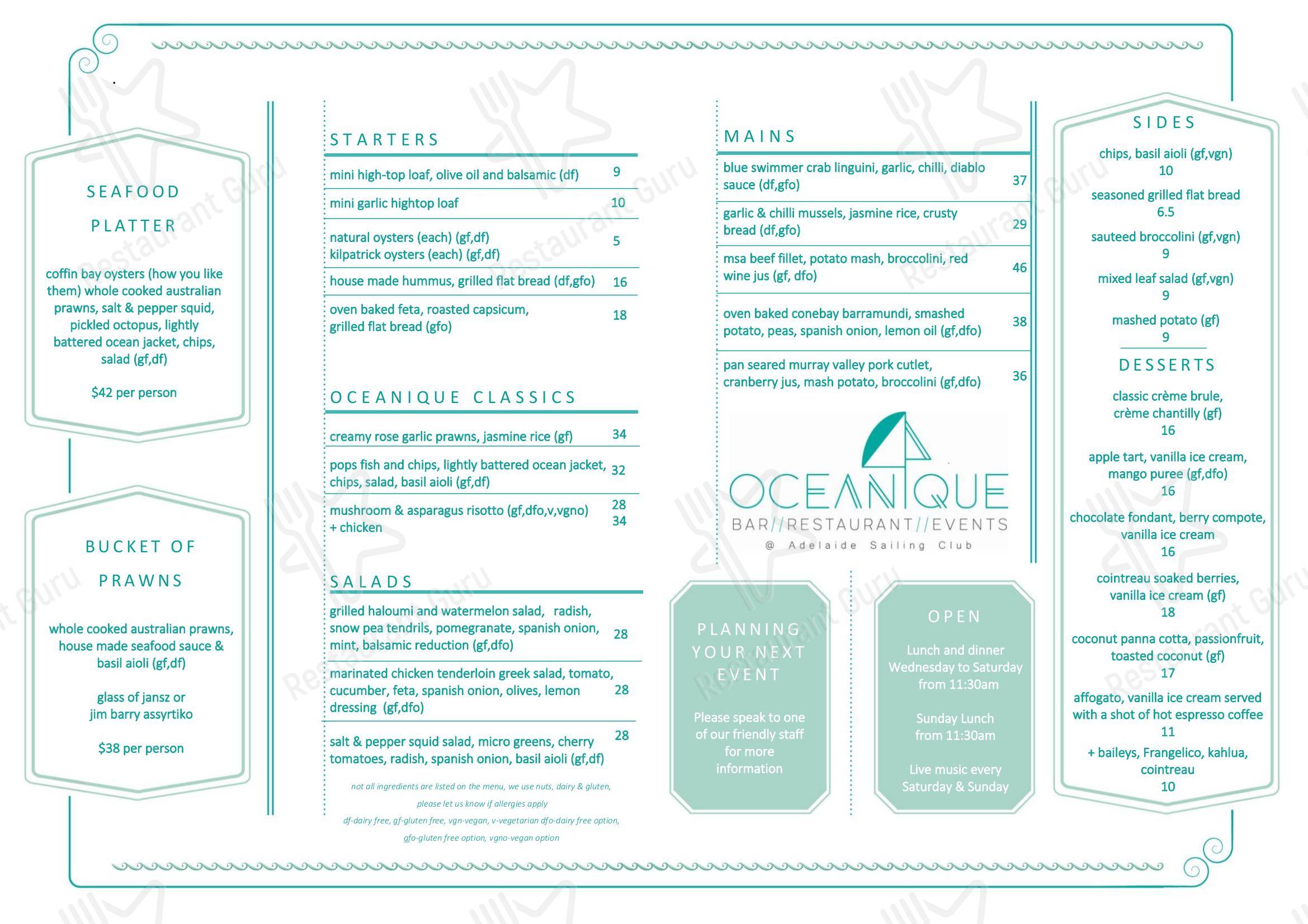 Menu at Fuego by the Sea restaurant, West Beach