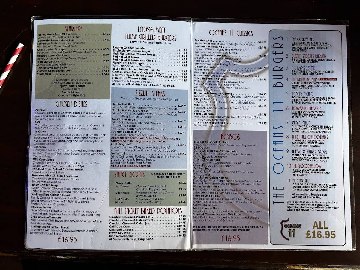 Menu at Oceans 11 pub & bar, Kilmarnock
